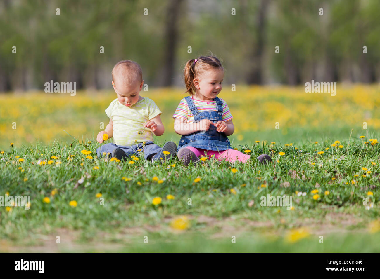 Two kids in the field Stock Photo - Alamy