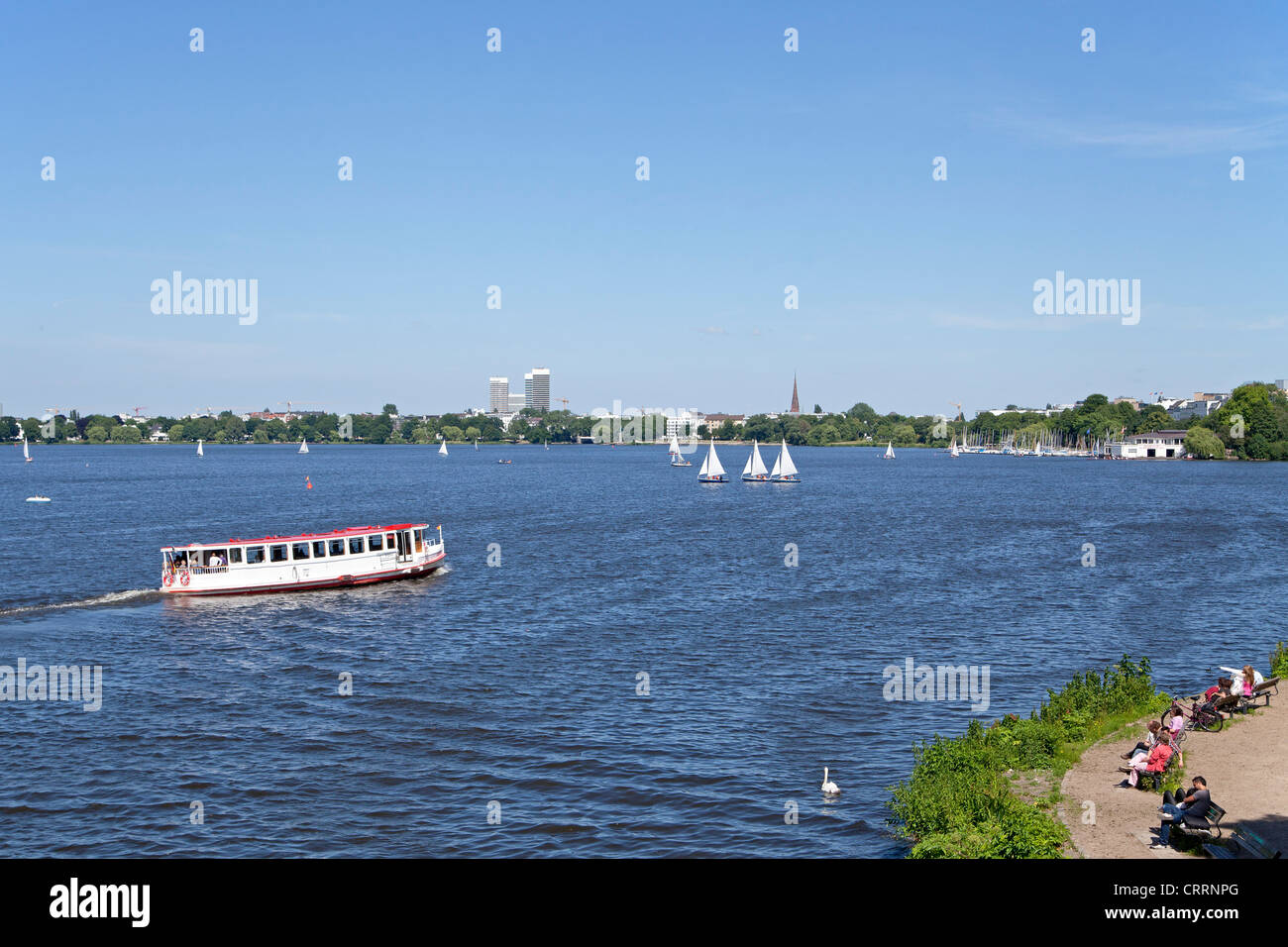 excursion boat, Aussenalster (outer Lake Alster), Hamburg, Germany ...