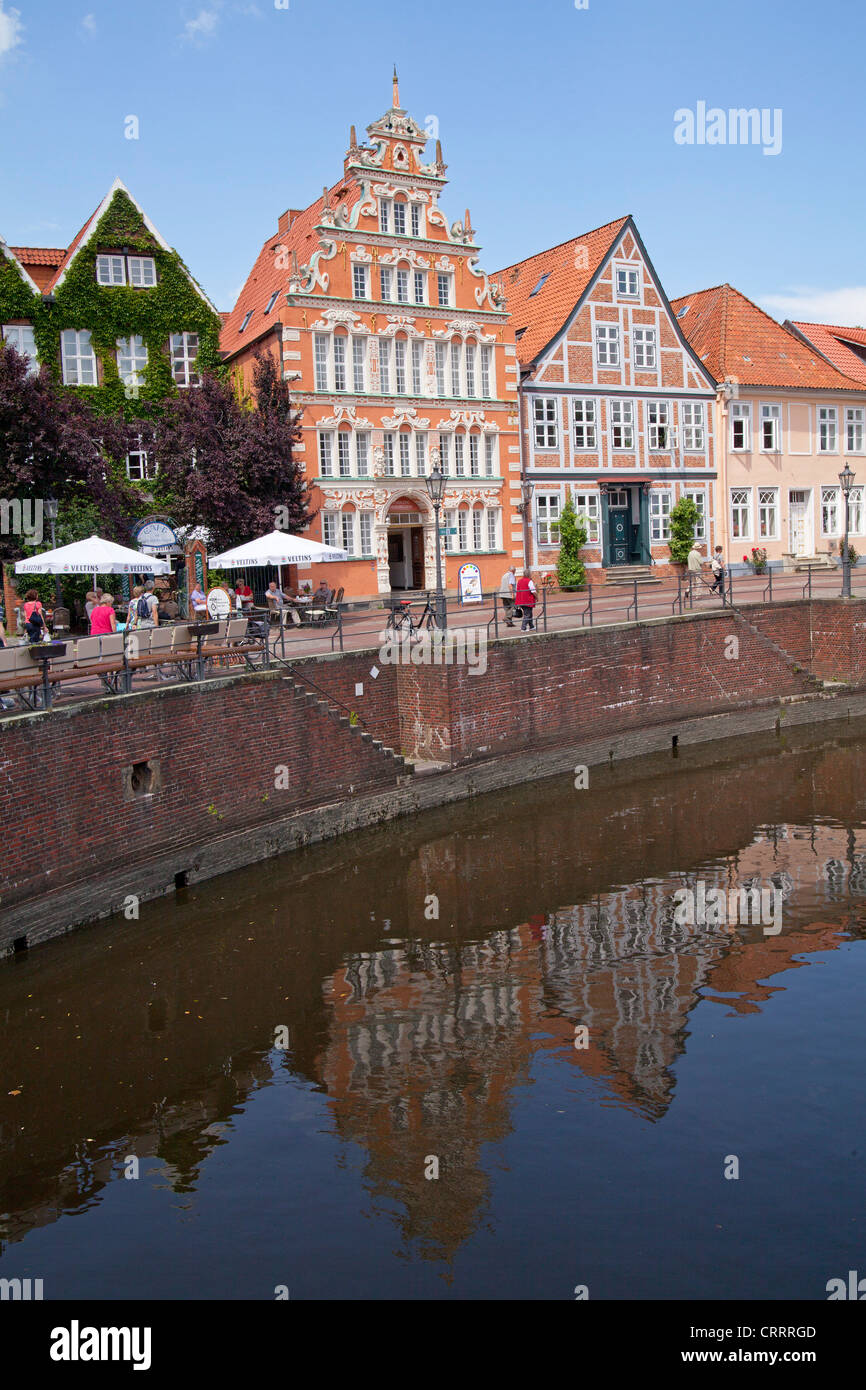 gabled houses, old harbour, Stade, Lower Saxony, Germany Stock Photo ...