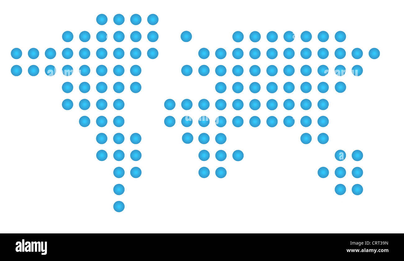 Abstract world map of blue dots, isolated on white background Stock ...