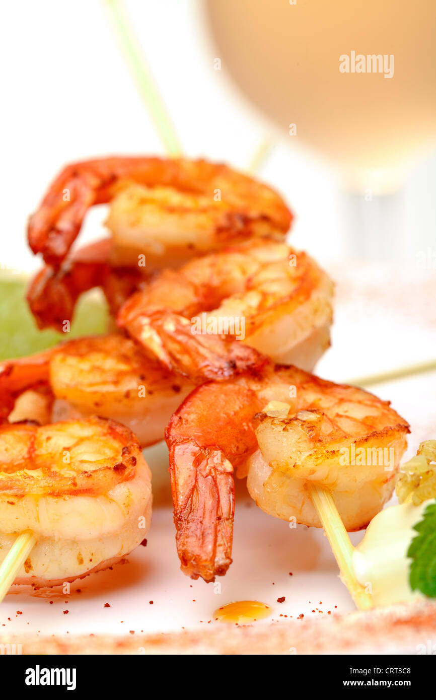 Fried King Prawns Served in Plate, closeup on white background Stock ...