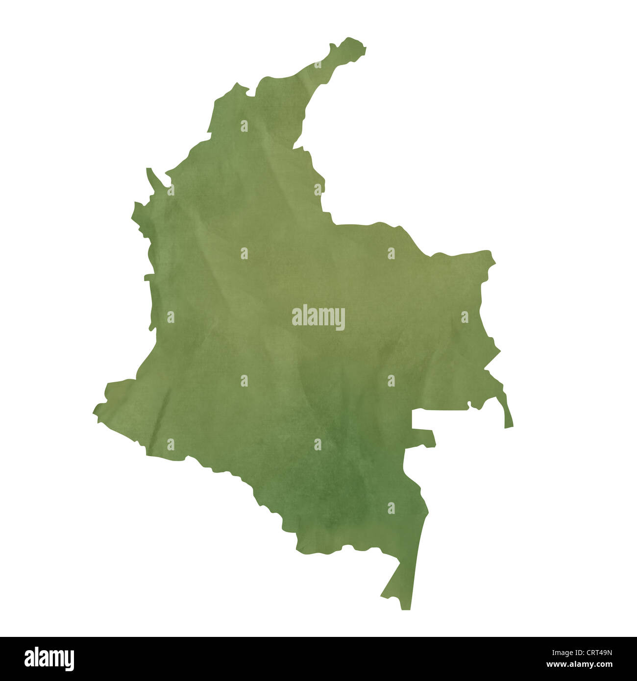 Old green paper map of Columbia isolated on white background Stock ...