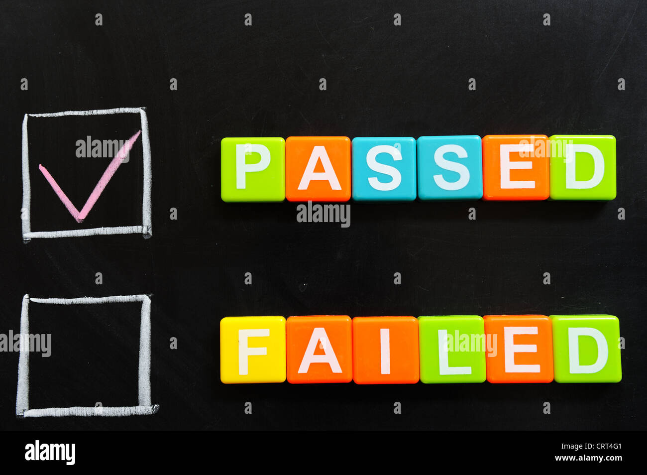 Passed or failed words made of blocks on blackboard Stock Photo - Alamy