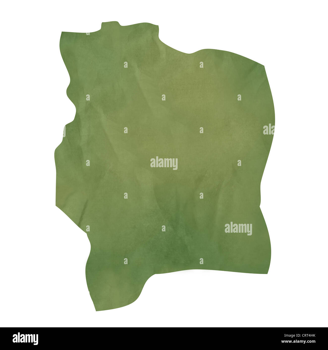 Old green paper map of Ivory Coast isolated on white background Stock ...