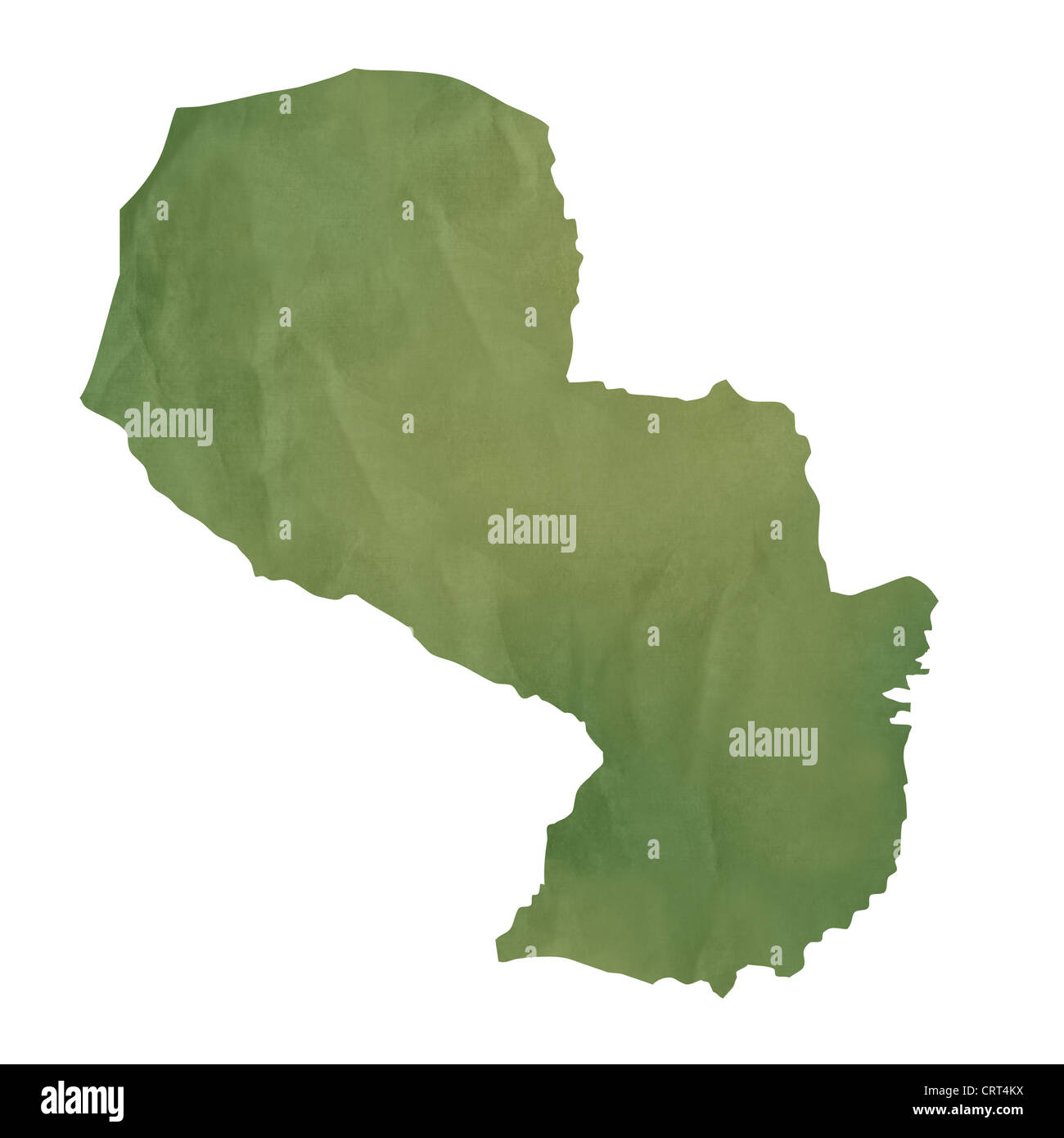 Old green paper map of Paraguay isolated on white background Stock ...