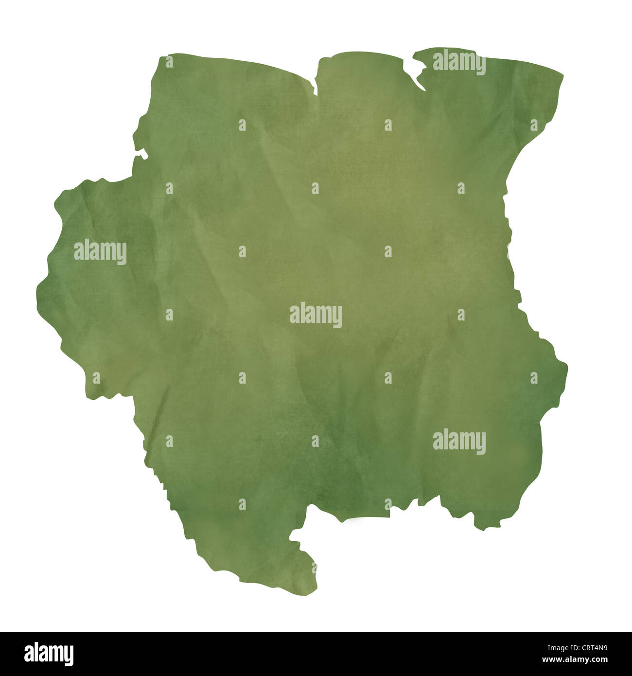 Old green paper map of Suriname isolated on white background Stock ...