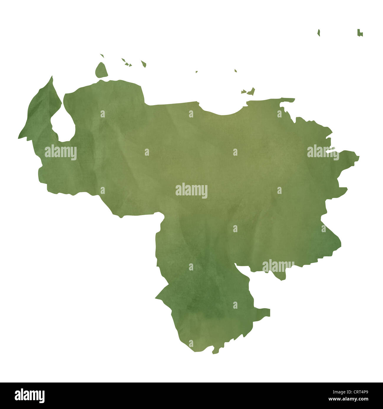 Old green paper map of Venezuela isolated on white background Stock ...