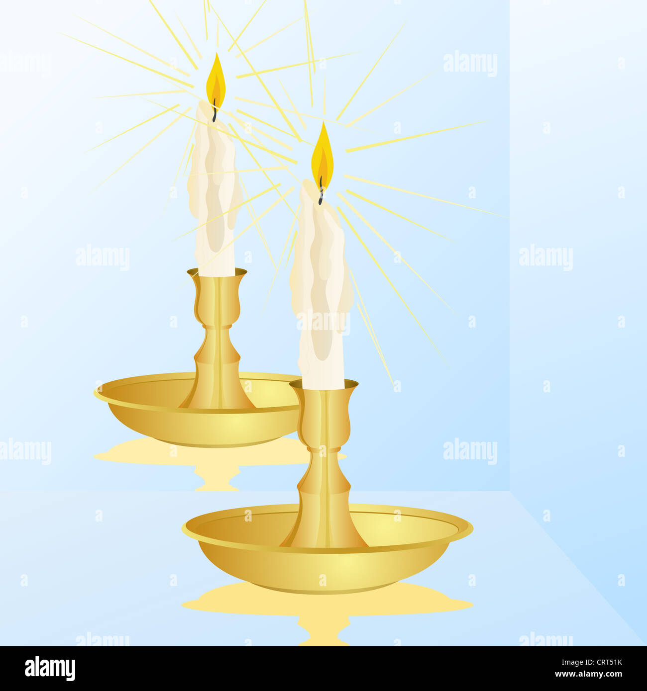 A candle in a candlestick and its reflection in the mirror Stock Photo ...