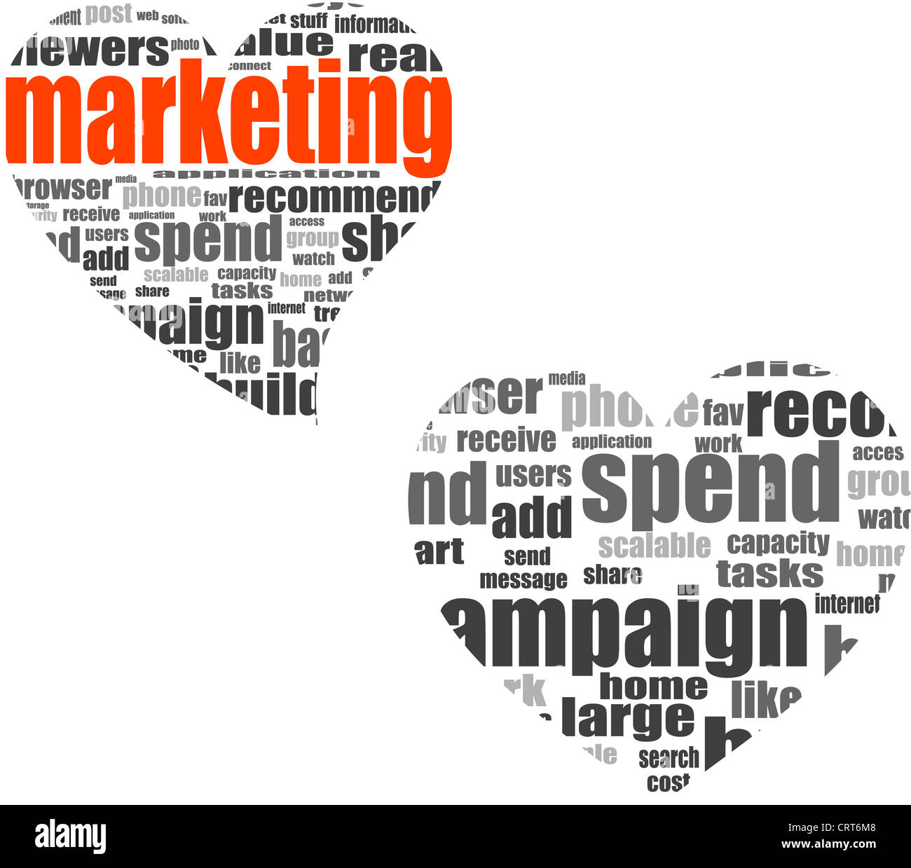 marketing. Word collage set in heart shape. Illustration with different ...