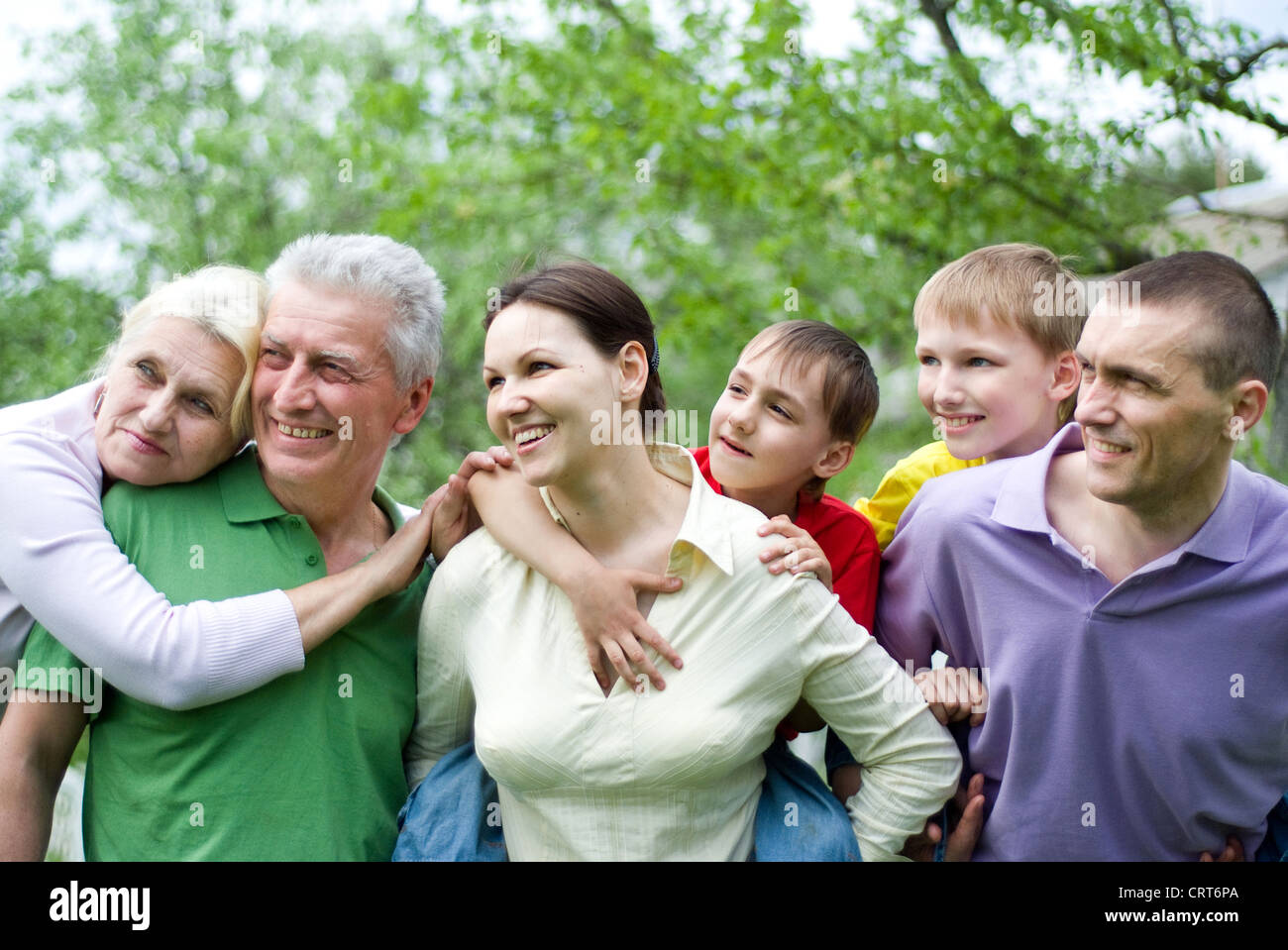 happy family of six on the nature Stock Photo - Alamy
