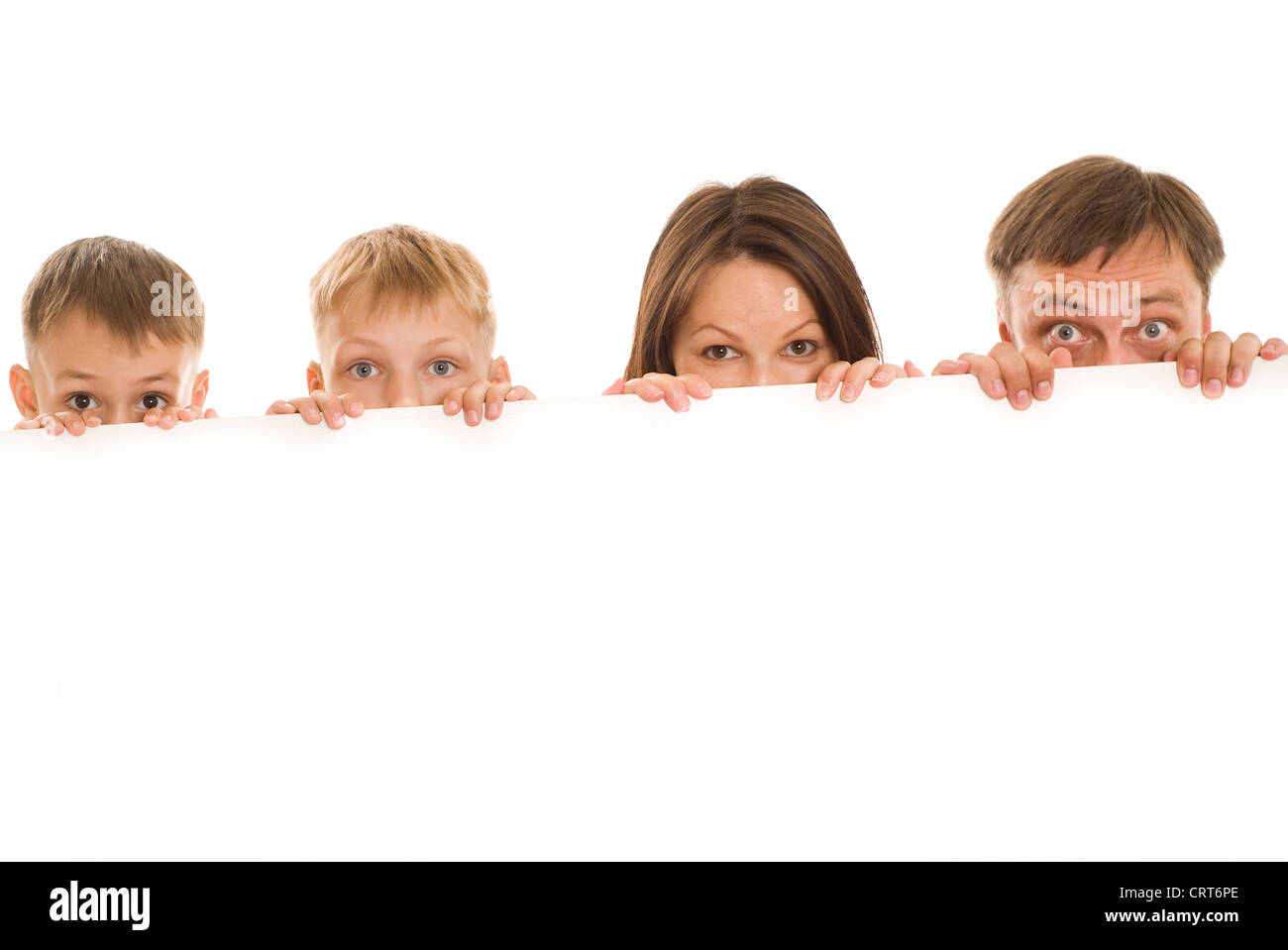 happy family of four on a white background Stock Photo - Alamy
