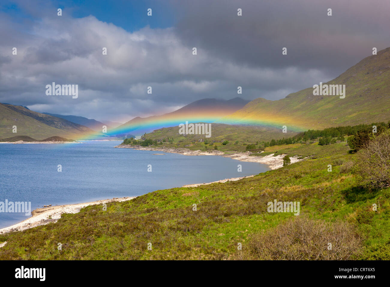 Rainbow over Loch Cluanie looking east, Highlands region, Scotland ...