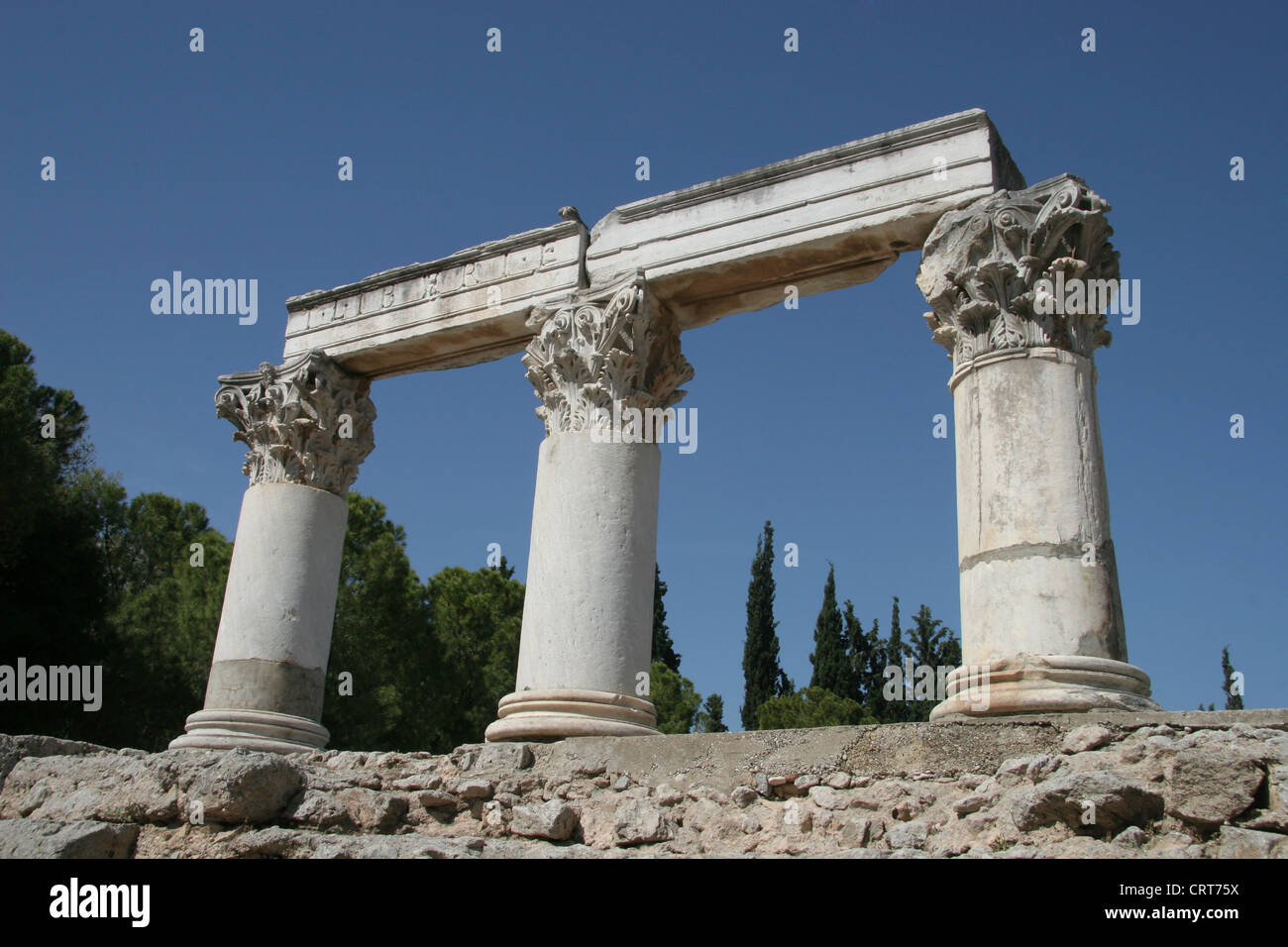 Corinthian order columns at the Ancient ruins of Corinth, Greece Stock ...