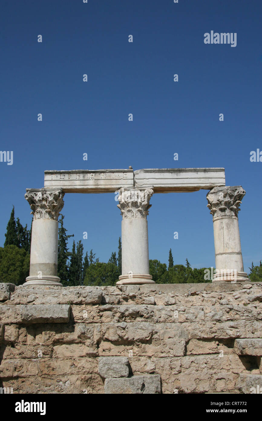 Corinthian order columns at the Ancient ruins of Corinth, Greece Stock ...