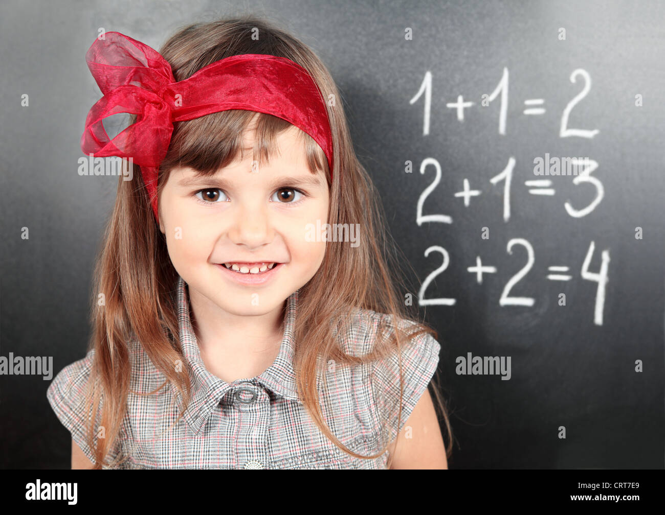 Smiling Girl Near Blackboard Learning Mathematics Portrait Stock Photo ...
