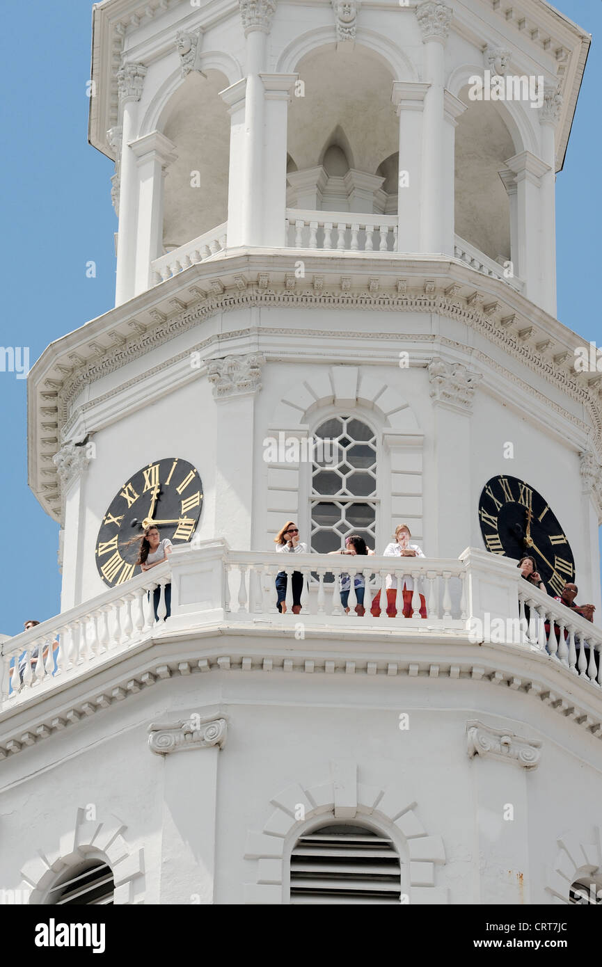 Spectators on church steeple Stock Photo - Alamy
