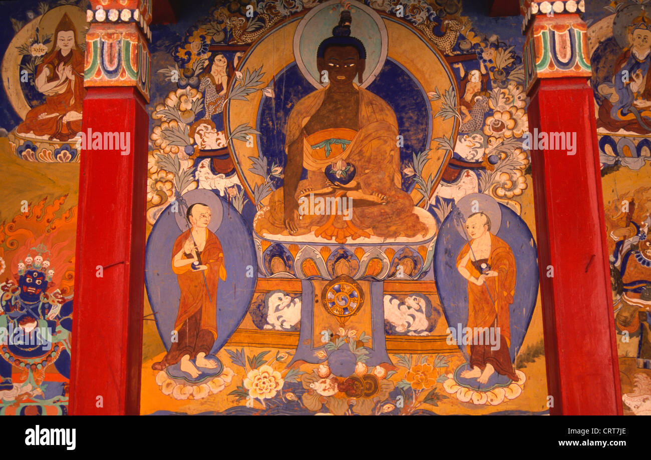 India, Ladakh, Tikse Gompa, buddhist monastery, wall painting Stock ...