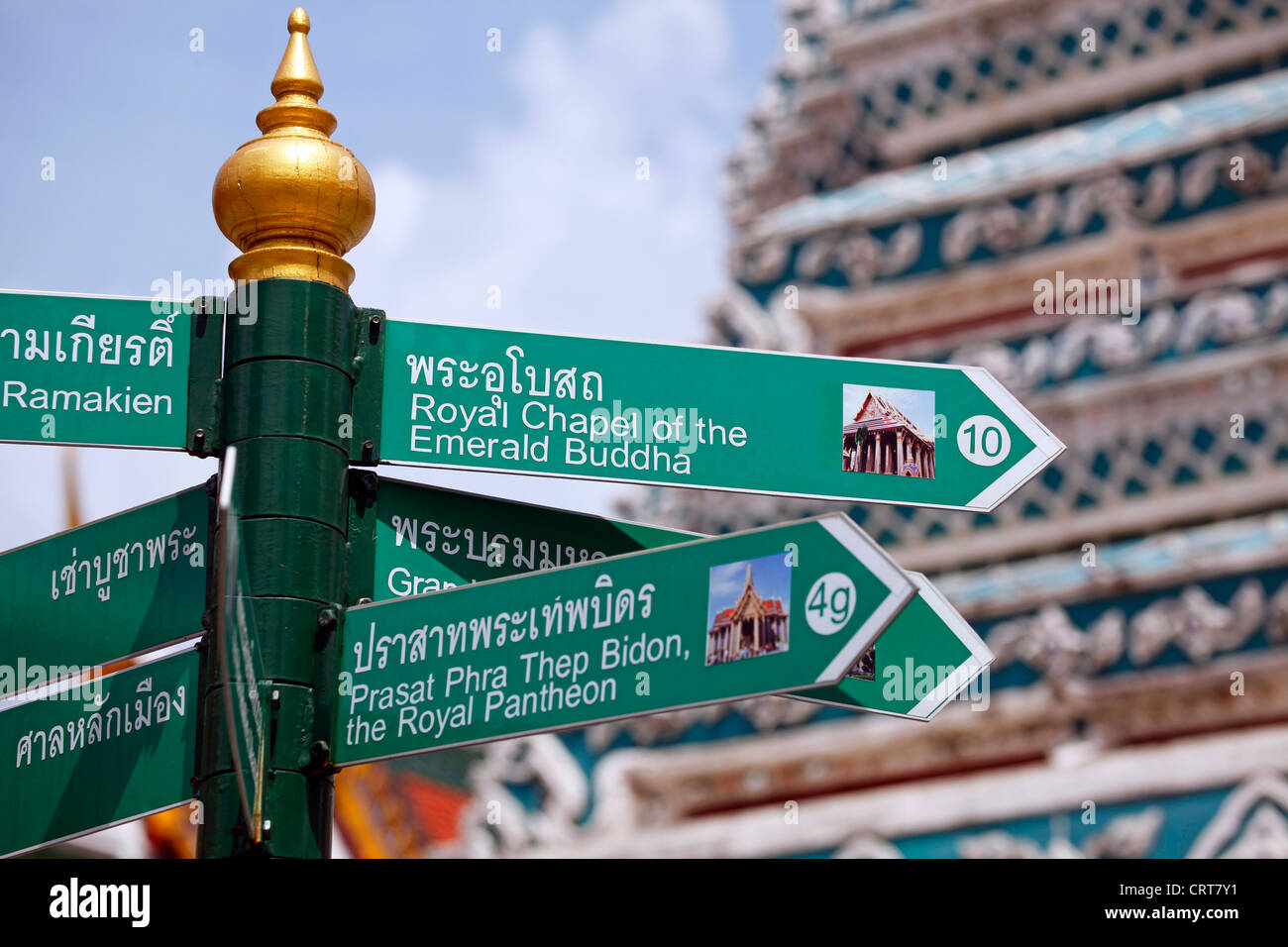 Tourist information signpost at the Grand Palace Complex, Wat Phra Kaew ...