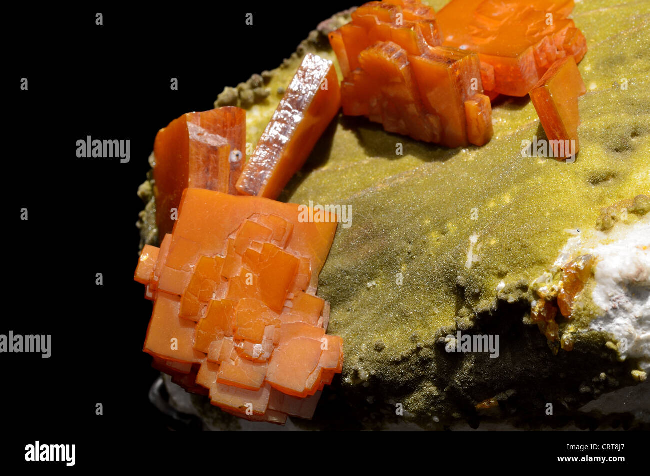 Yellow crystals of mineral Wulfenite, a lead molybdate, PbMoO4 Stock ...