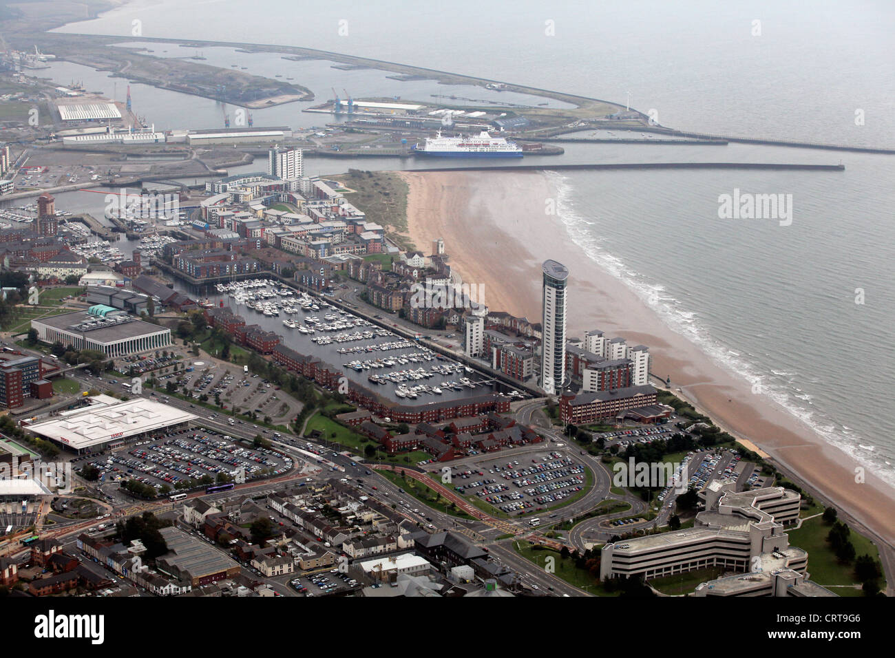 Aerial view of Swansea City centre,Marina,Tesco store,SA1 development ...
