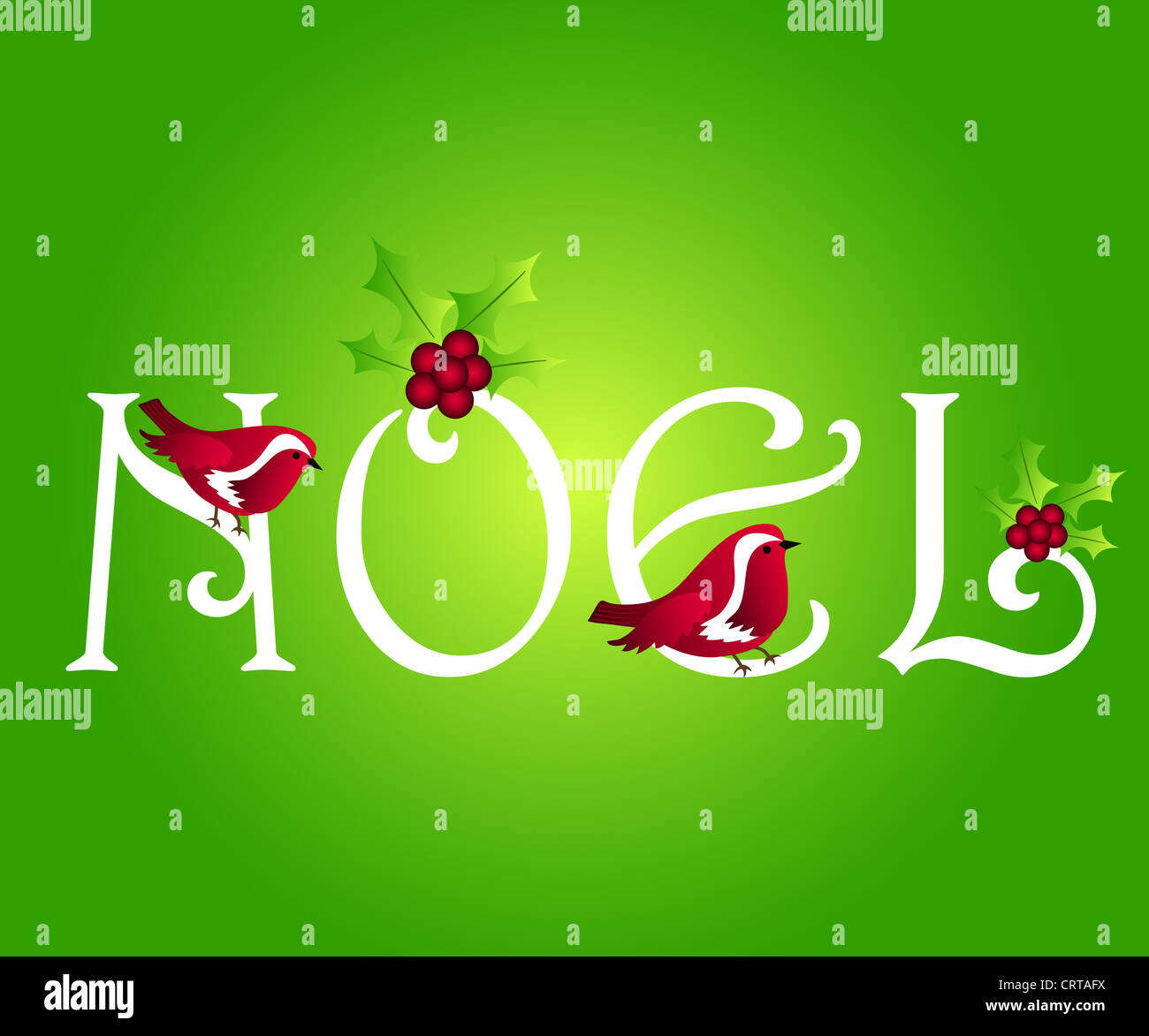 Noel greetings with robin and holly Stock Photo - Alamy