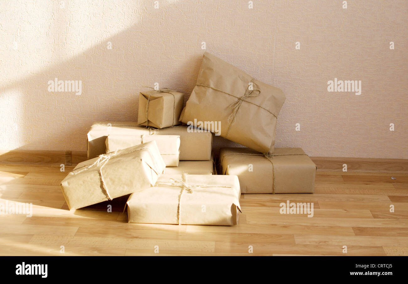 shipping boxes on a floor Stock Photo - Alamy