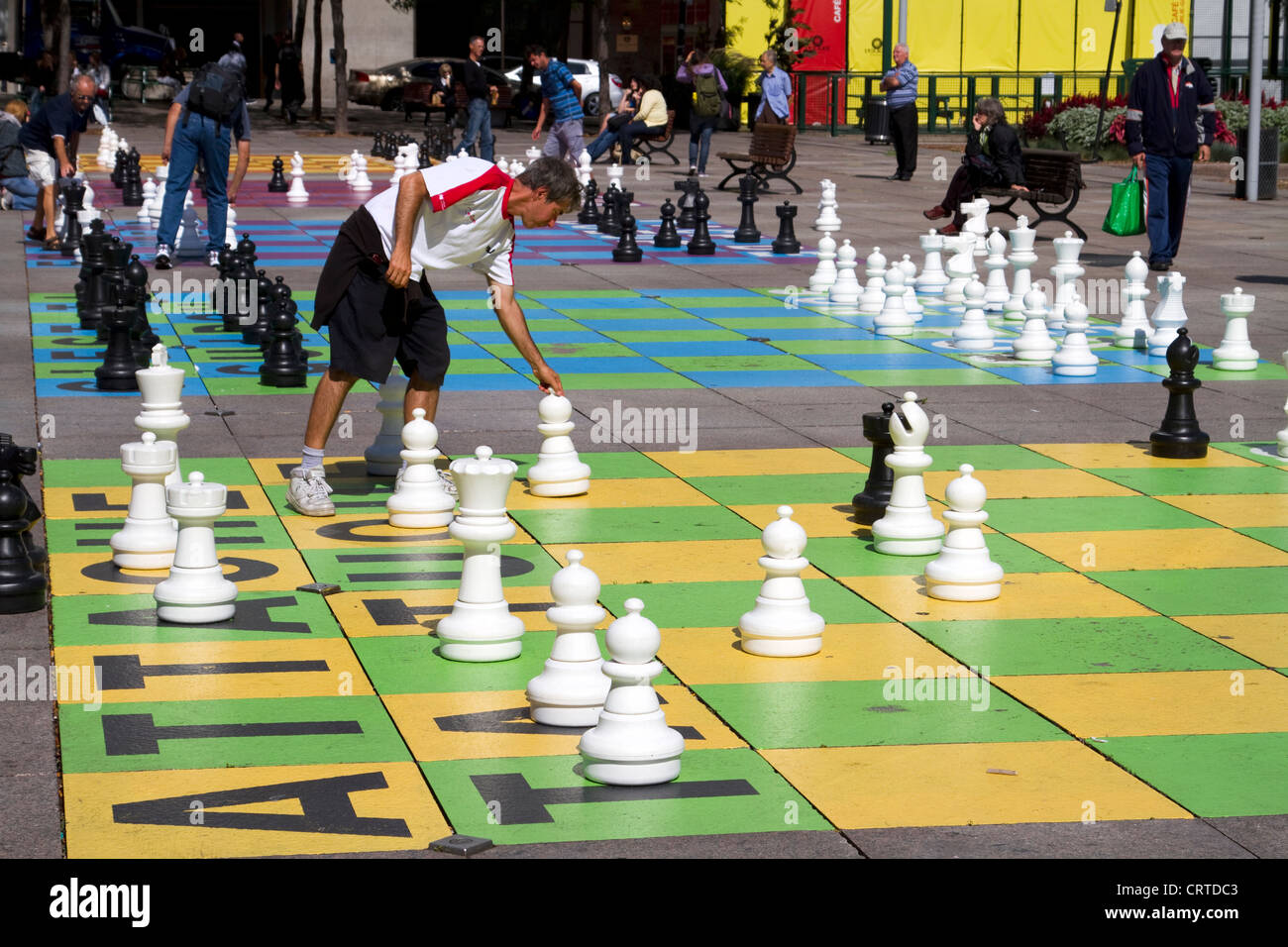 People playing giant chess in Place Émilie-Gamelin, Montreal, Quebec ...