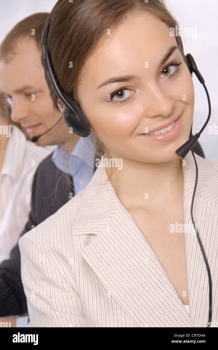 Group of successful customer service people, with focus on a female ...