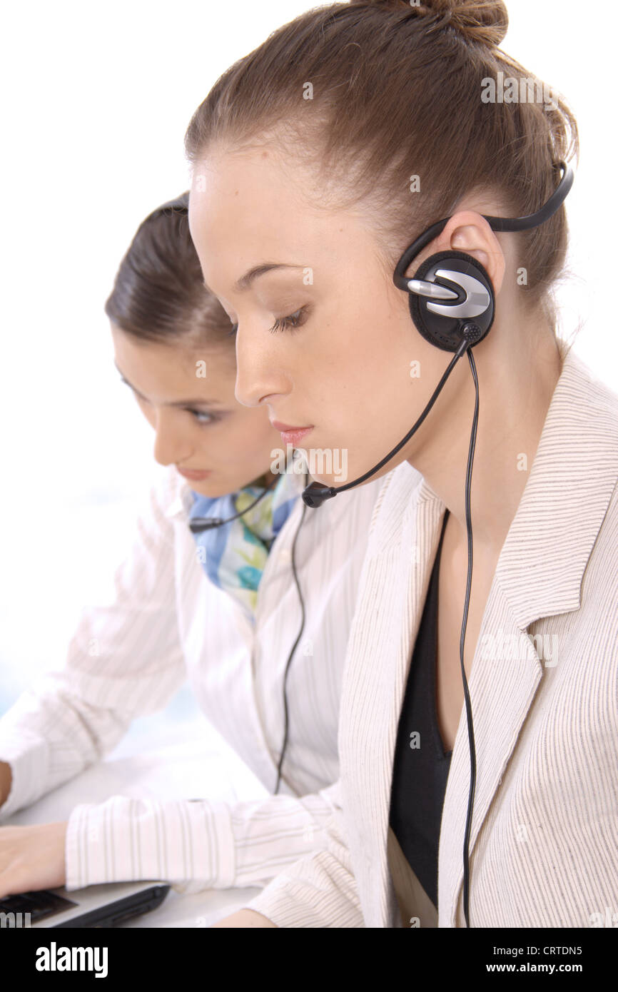 Closeup portrait of successful female customer service representatives ...