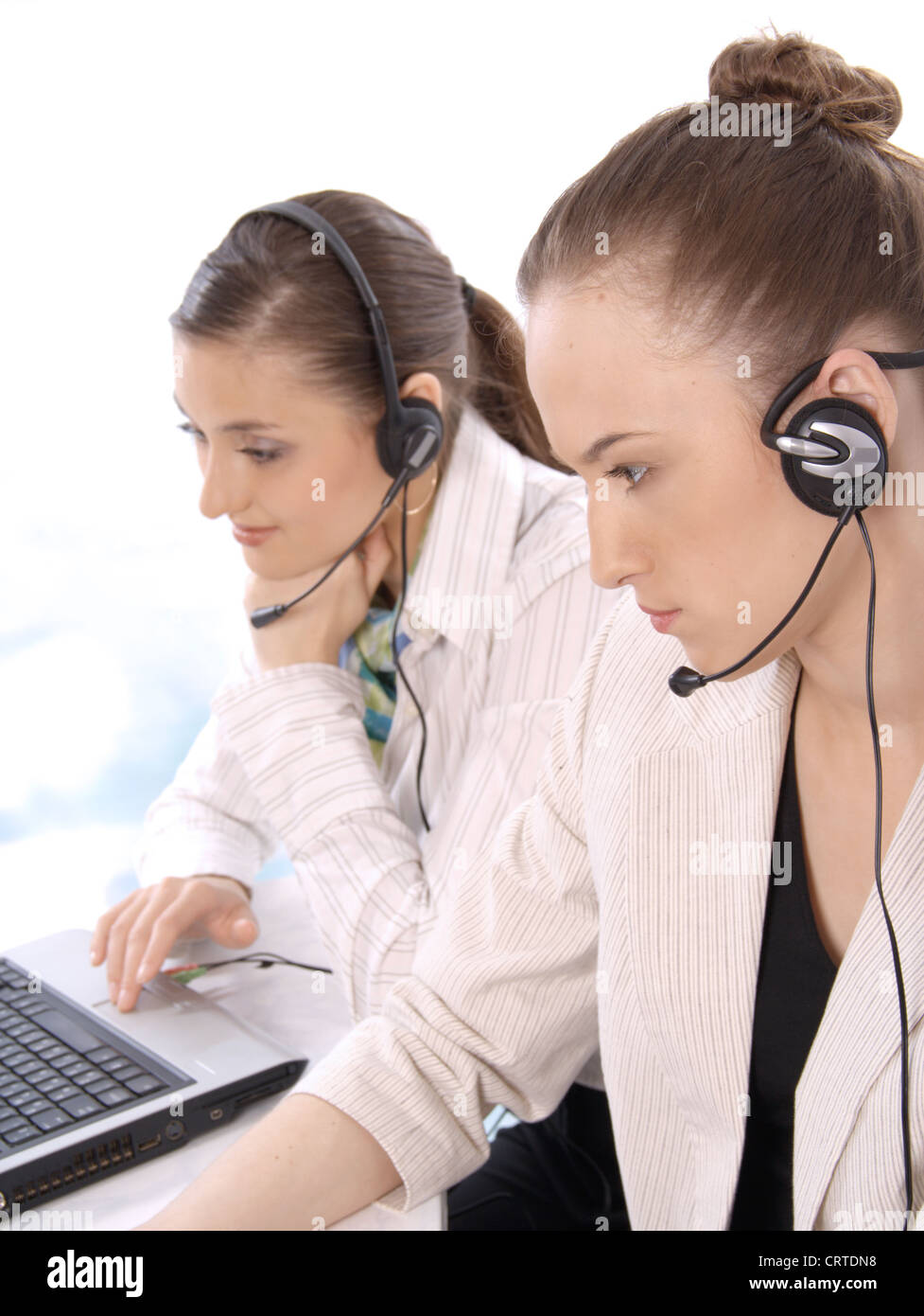 Closeup portrait of successful female customer service representatives ...