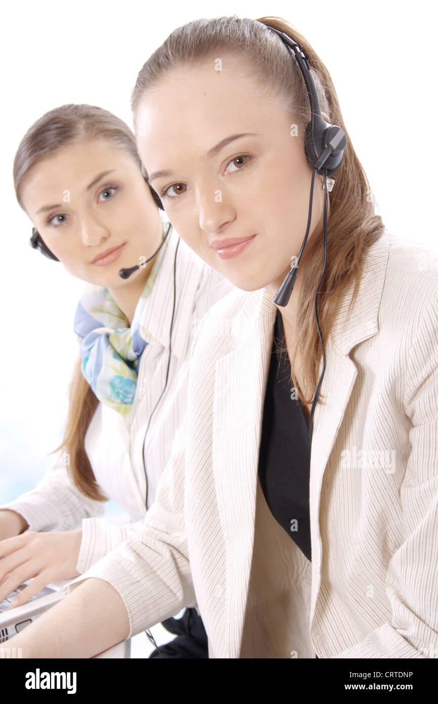 Closeup portrait of successful female customer service representatives ...
