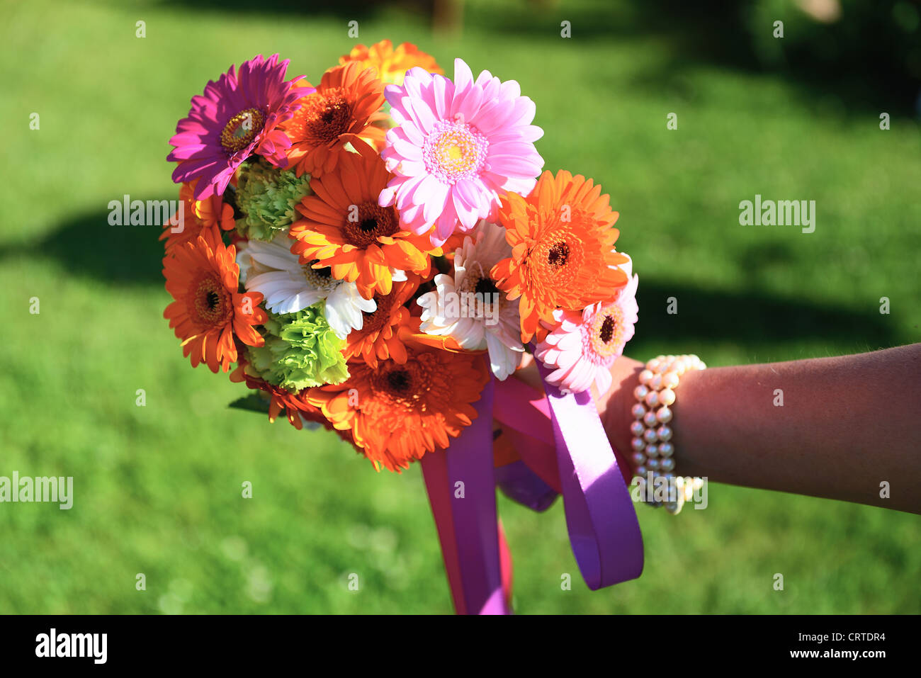 beautiful wedding flowers in a decorated garden in the background Stock ...