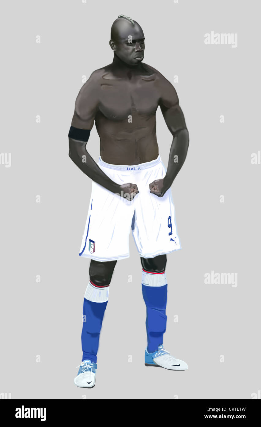 Illustration of Italy's Mario Balotelli celebrating after scoring his ...