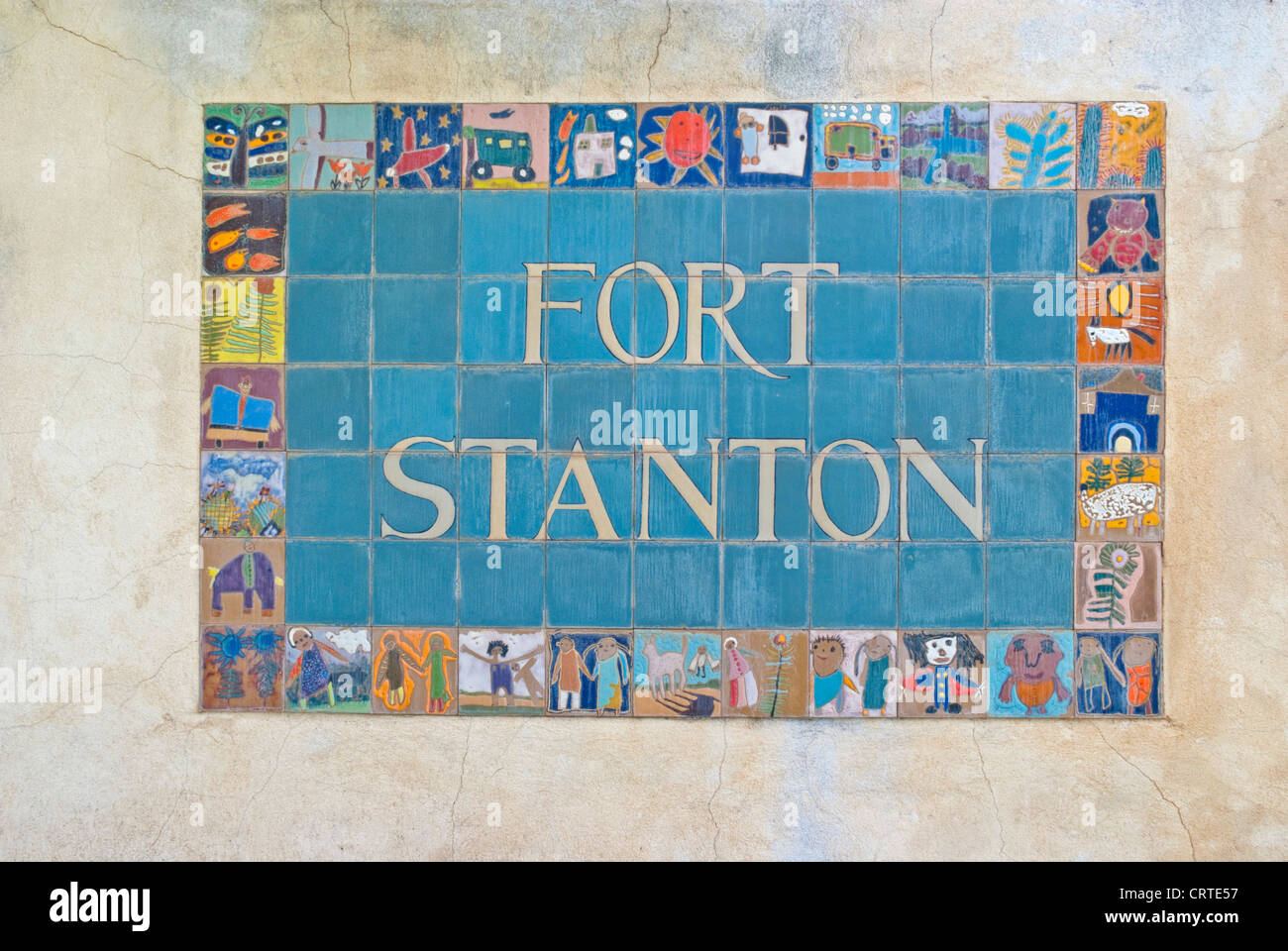 The entrance to Fort Stanton is marked with a sign made of decorated ...