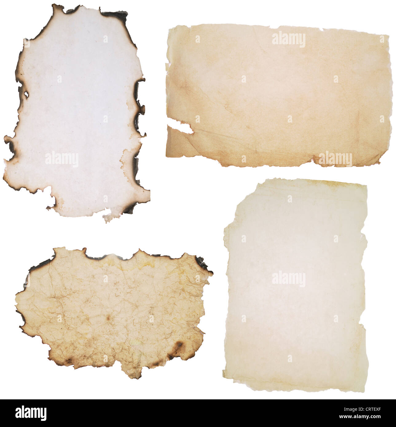 old burnt paper over white background Stock Photo - Alamy