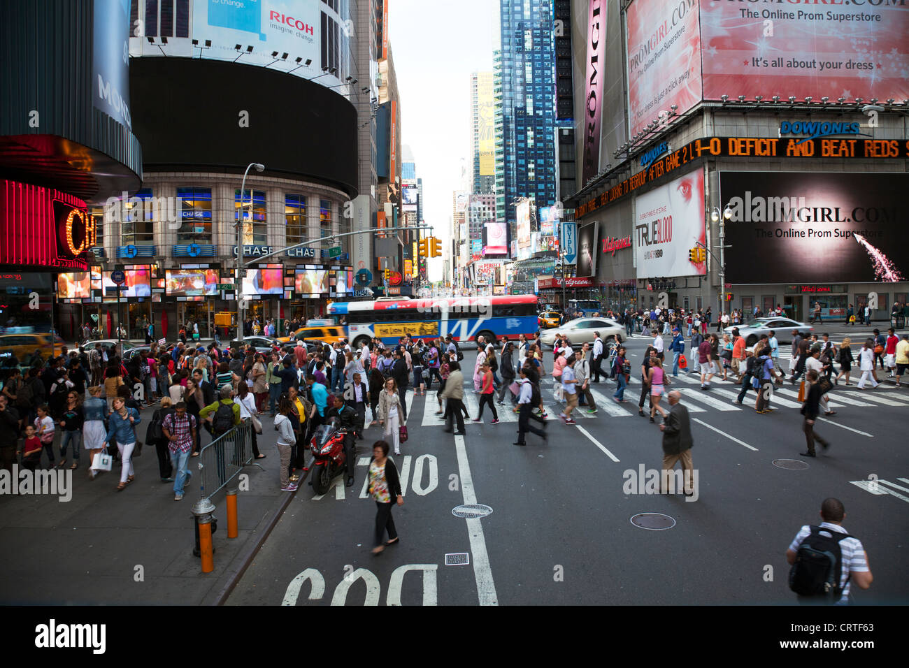 Busy Times Square in Manhattan, New York City, tourists, NYPD, bright ...