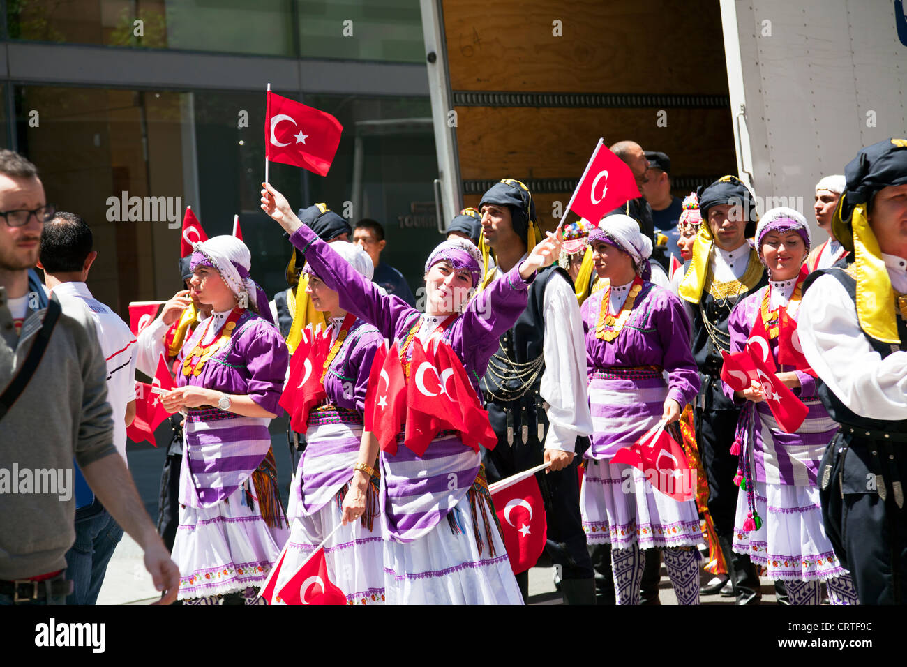 Turkish parade in New York city, Manhattan Turks with flags and ...