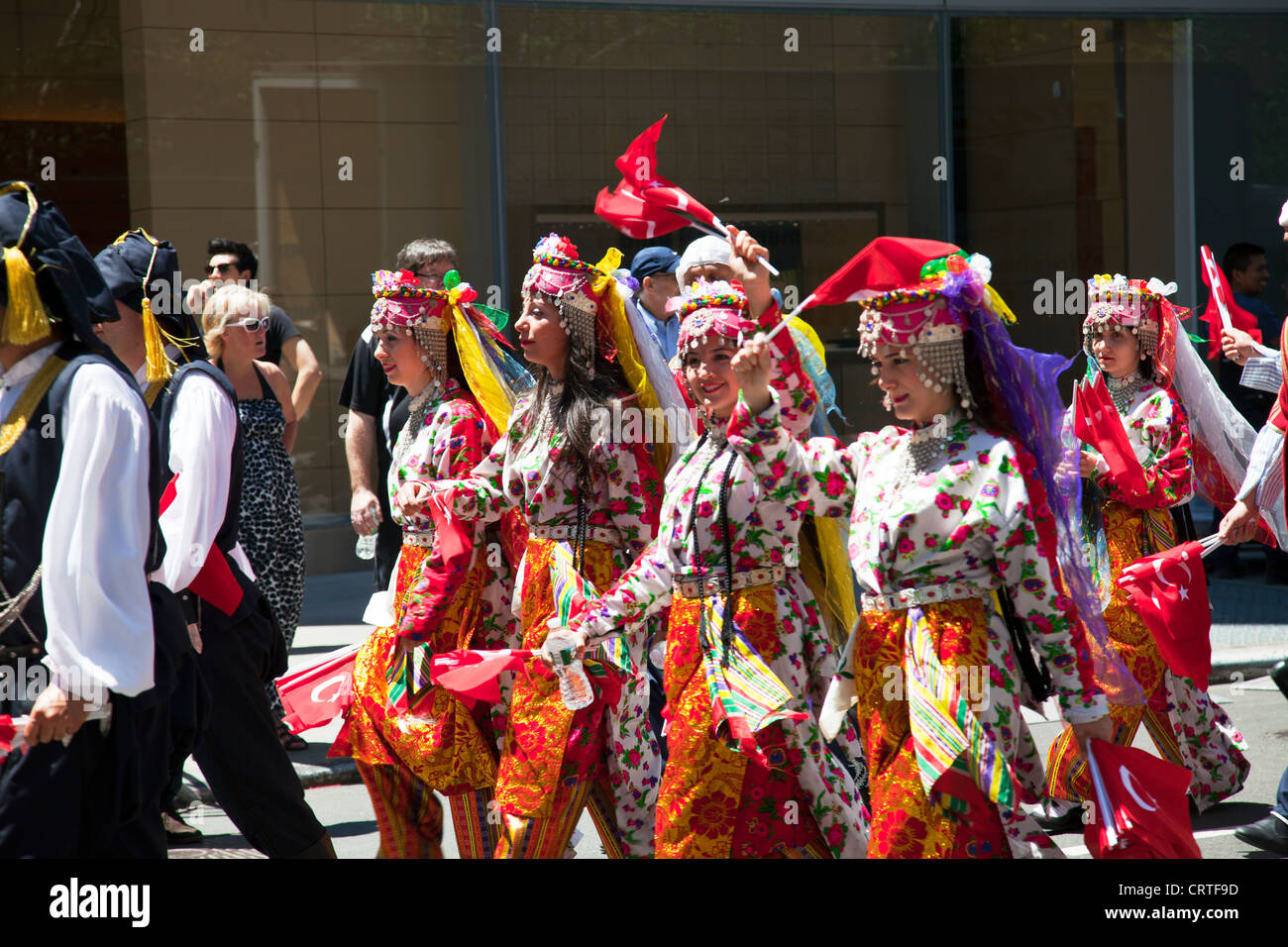 Turkish parade in New York city, Manhattan Turks with flags and ...