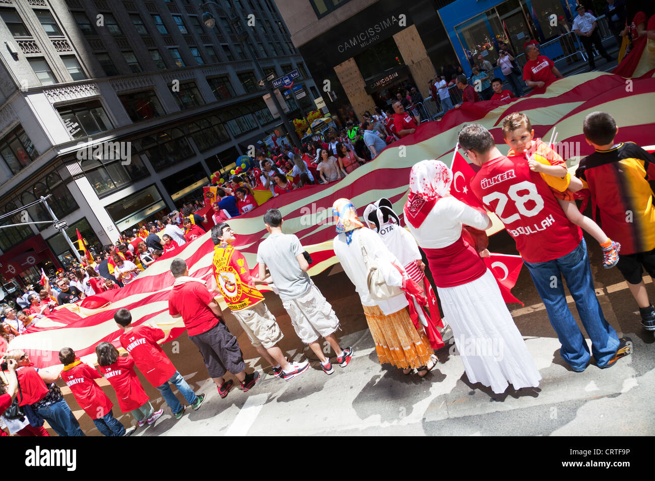 Turkish parade in New York city, Manhattan Turks with flags and ...