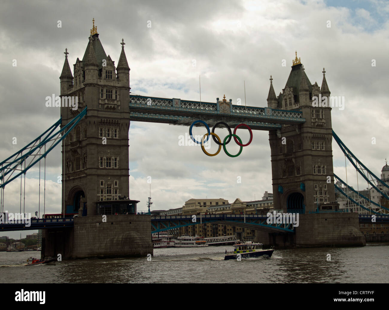 Police boat going under Tower Bridge Stock Photo - Alamy