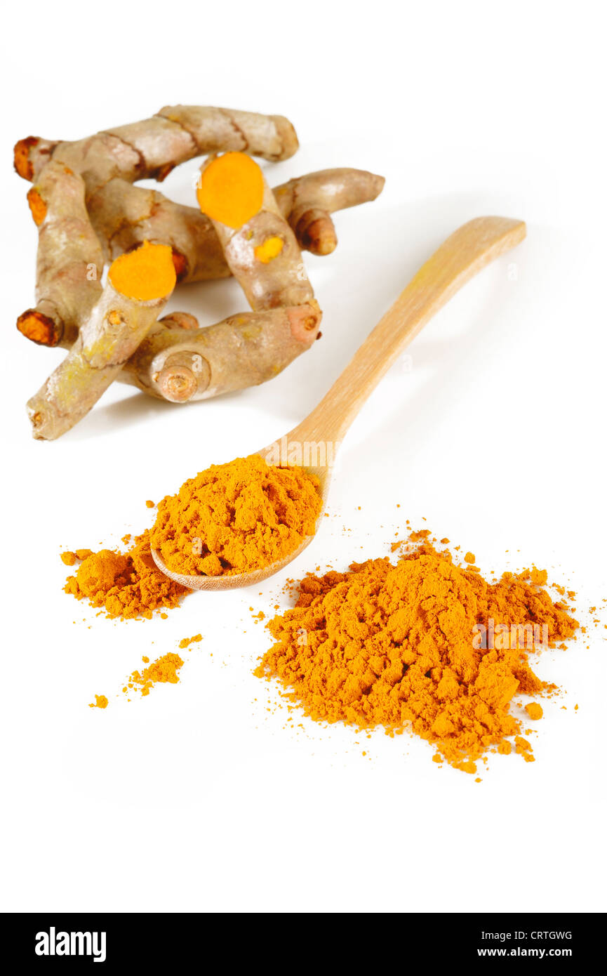 Turmeric root powder in Cut Out Stock Images & Pictures - Alamy