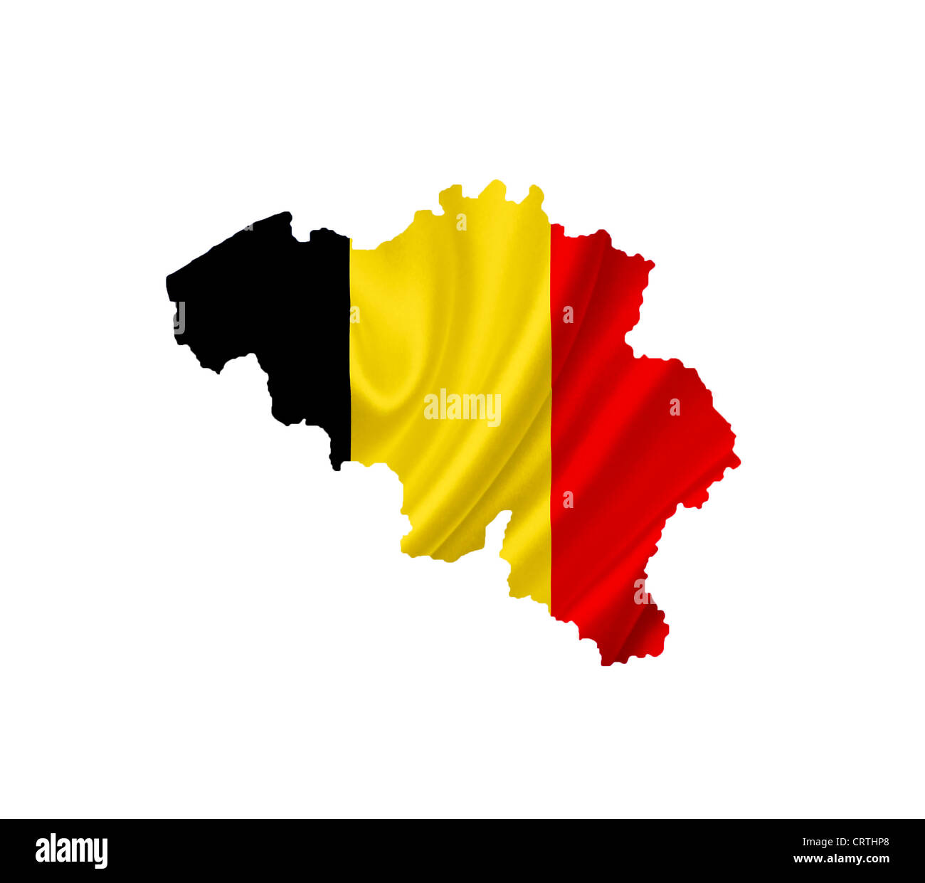 Map of Belgium with waving flag isolated on white Stock Photo - Alamy
