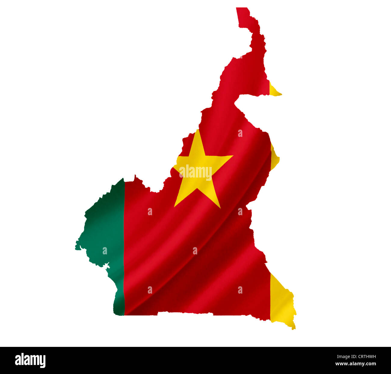 Map of Cameroon with waving flag isolated on white Stock Photo - Alamy