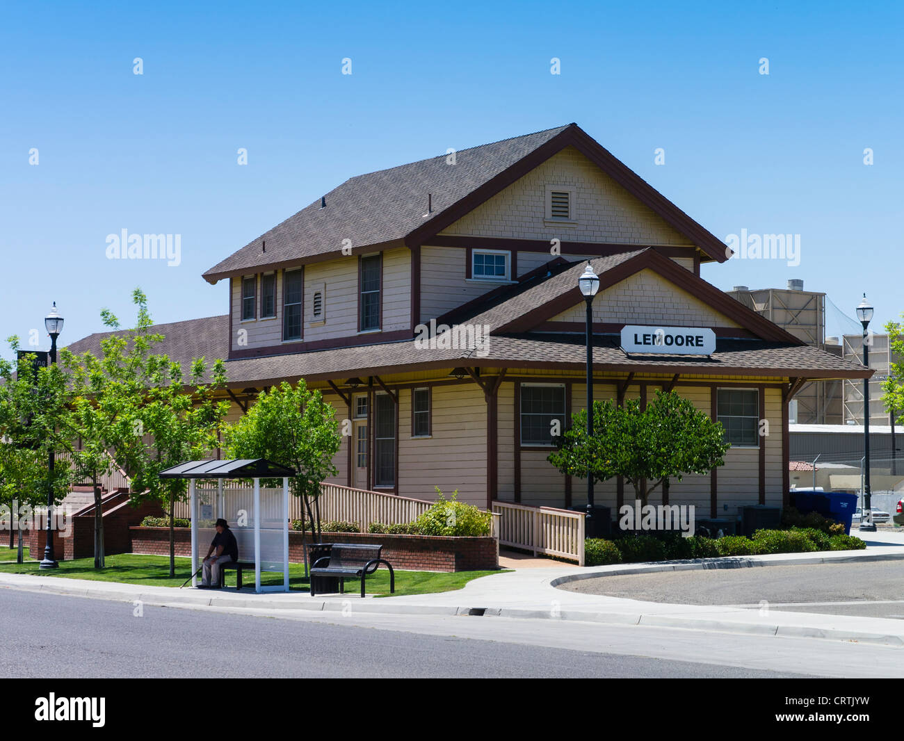 View from across the street of the historic train station at Lemoore ...