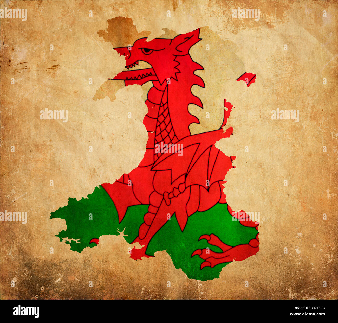 Vintage map of Wales on grunge paper Stock Photo - Alamy