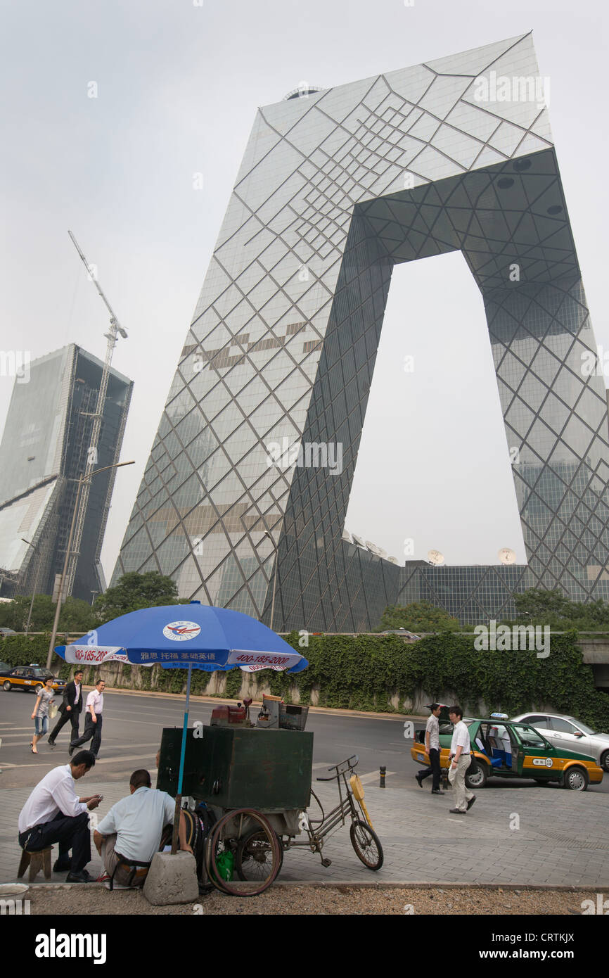 The modern CCTV (China television) building, designed by Rem Koolhaas ...