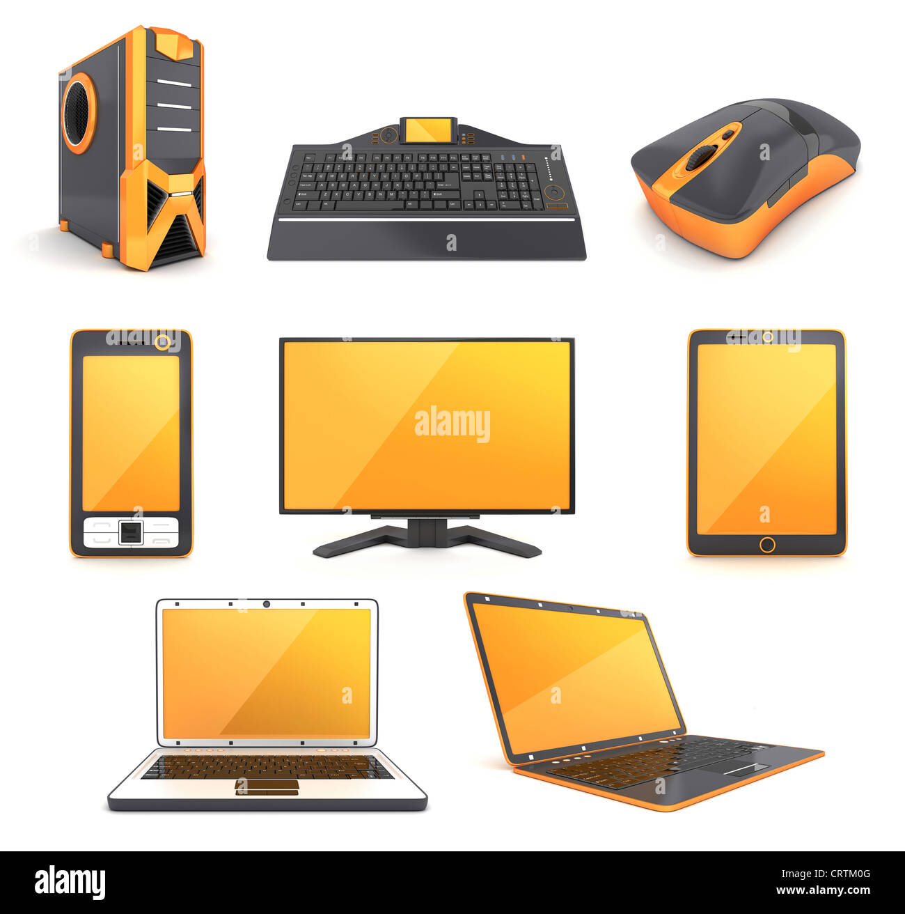Computer icon set (orange, done in 3d Stock Photo - Alamy