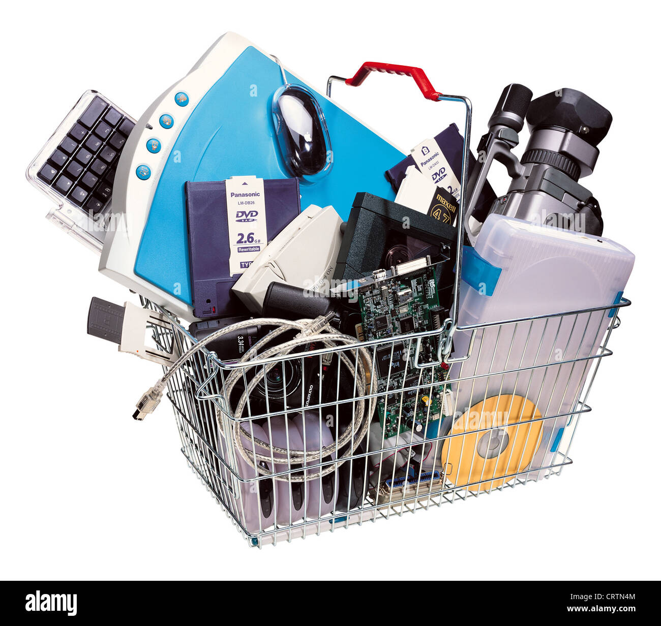 Basket with computer parts and appliances Stock Photo - Alamy
