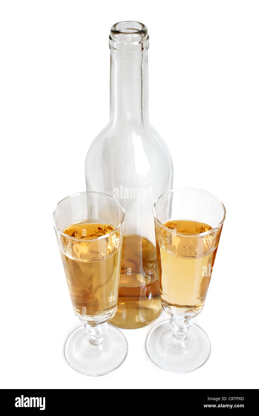 Bottle and glasses of white wine Stock Photo - Alamy