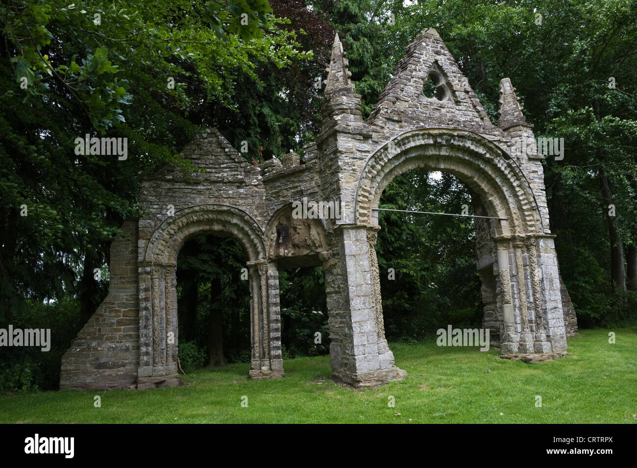 Shobdon Arches folly built with the remains of a church dating from ...